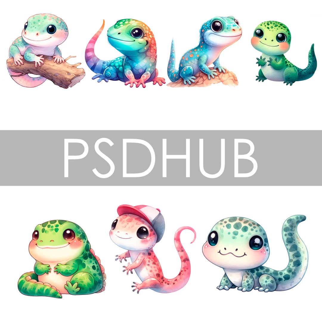 Clipart. Images of 7 Cute Watercolor Style Lizards in PNG, Transparent ...