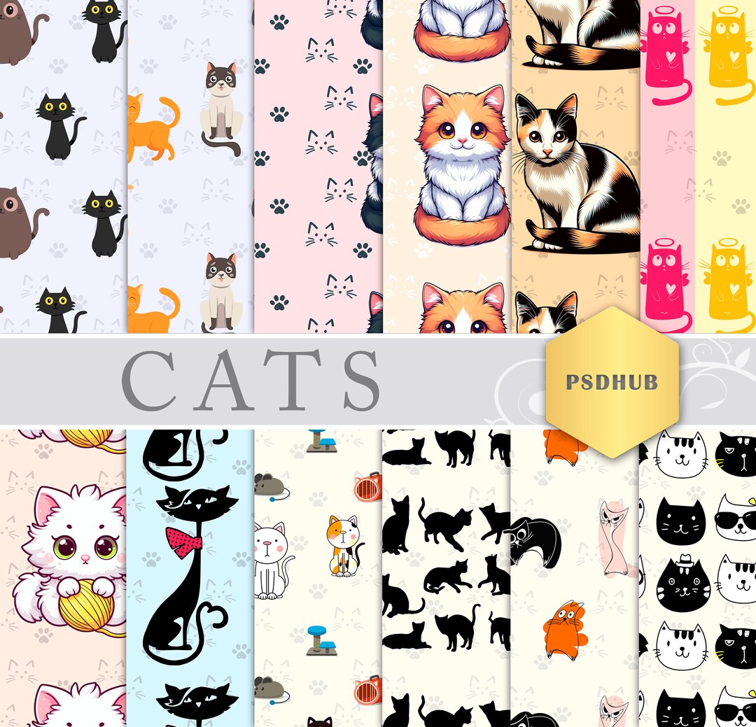 Kitten Wrapping Paper. Pack 12 Files - 3 - Etsy