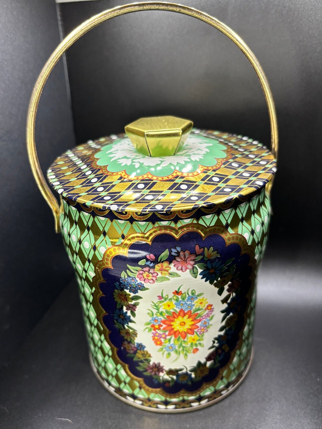 Daher England Large Tin Canister With Handle - Lattice- Green - Etsy