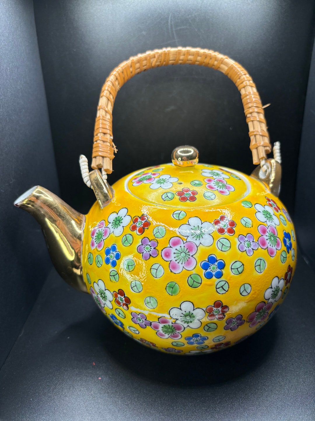 Asian Tea Pot With Woven Wicker Handle - Etsy