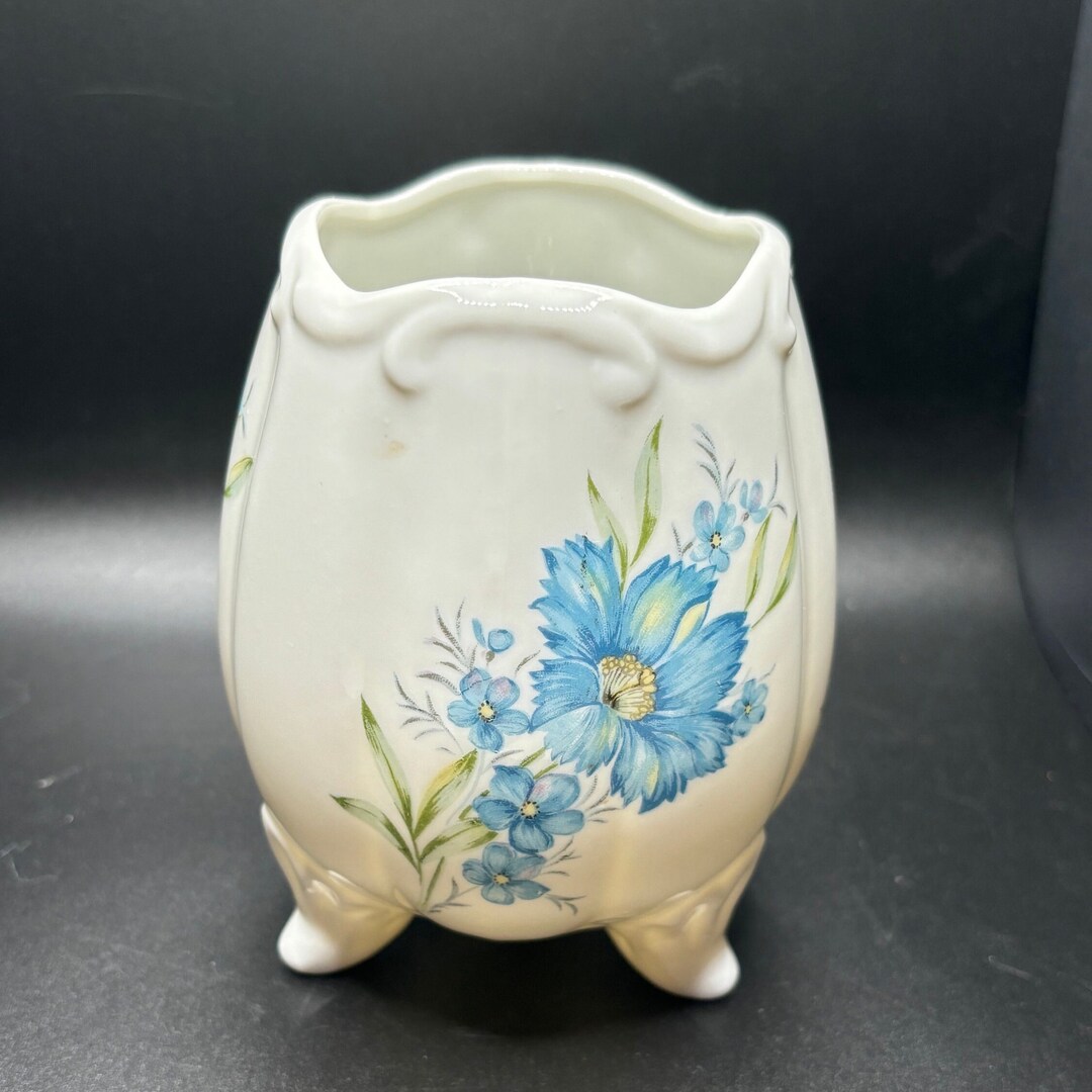 Inarco Porcelain Japan Floral Blue Vase Planter Egg E-4778 White ...