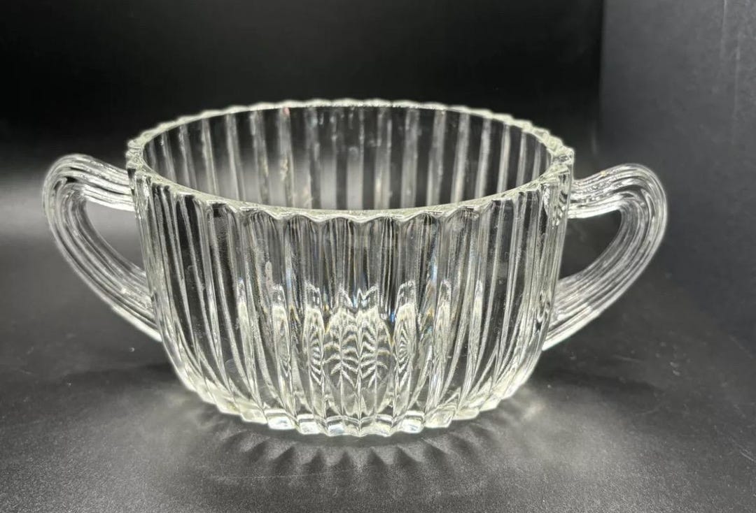 Sugar Bowl -queen Mary Open Anchor Hocking Ribbed - Depression ...