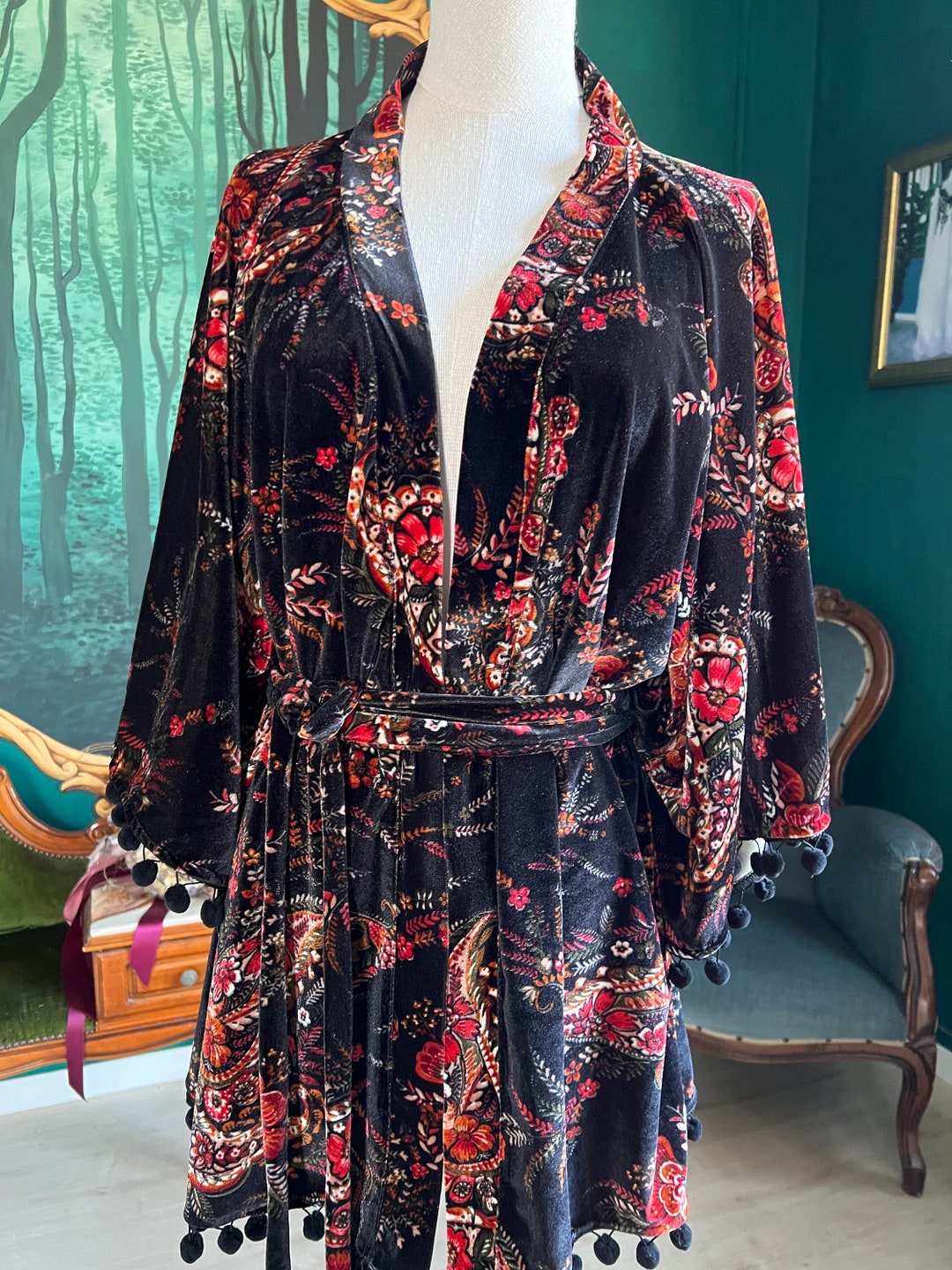 Kimono, Vintage Kimono, Artisanal, Cardigan, Velvet Kimono, Autumn ...