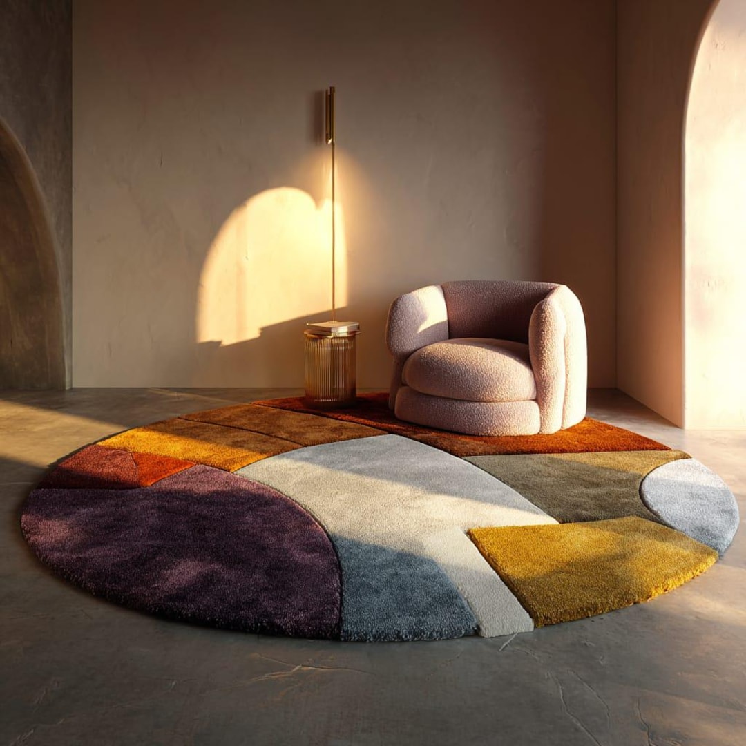 Hand-tufted Round Rug Gold-orange Modern Abstract Color Block Design ...