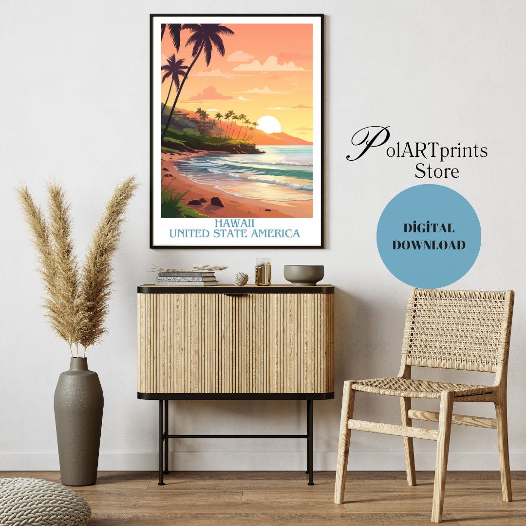Hawaii USA Travel Poster , Printable Wall Art Hanging Home Décor , Gift ...