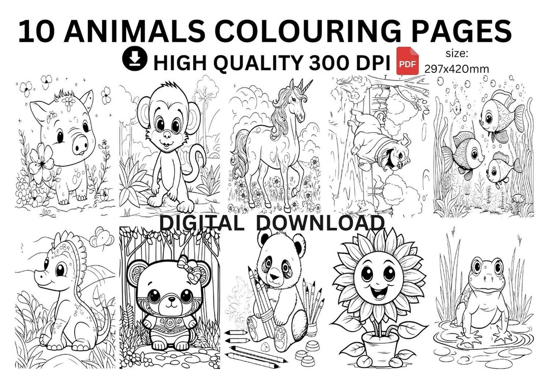 10 High-quality Digital Coloring Pages for Kids and Adults, Easy ...