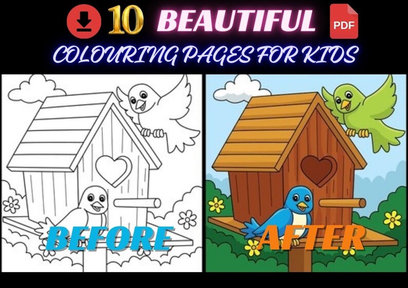 Digital 10 Colouring Pages for Kids - Instant Download and Print ...
