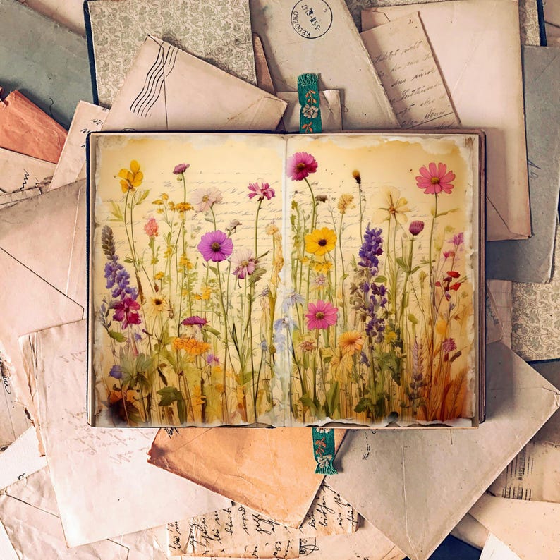 Wildflower Junk Journal Paper, Printable Ephemera, Collage Sheet ...