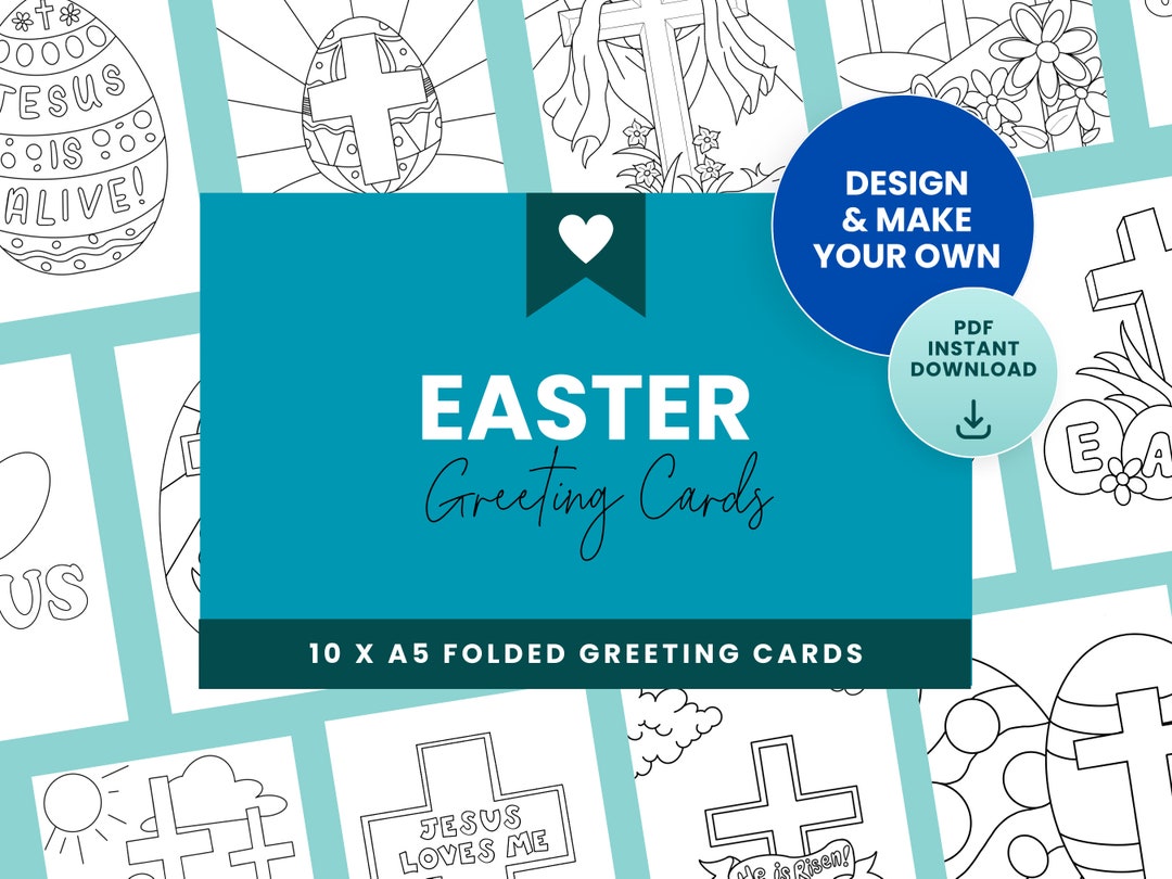 Easter Printable Colouring Cards Christian - Set of 10 - PDF Instant ...