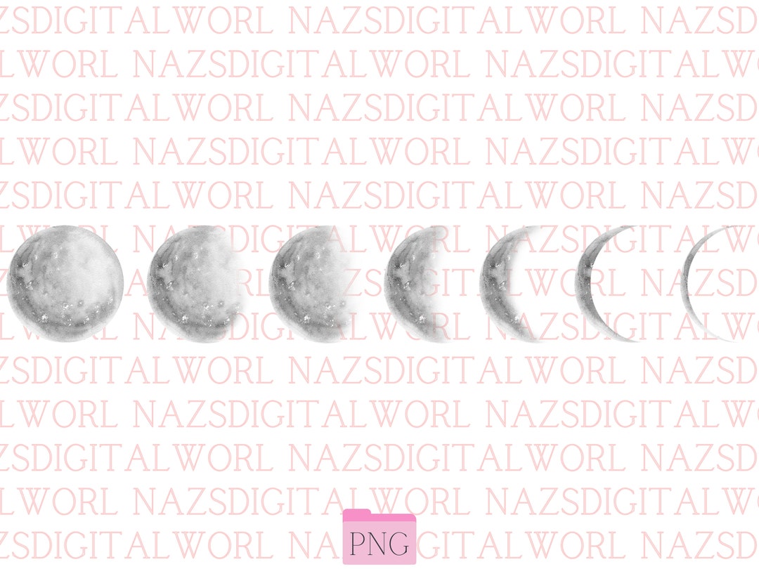 7 PNG Digital White Moon, Instant Download, Design Elements, Moon ...