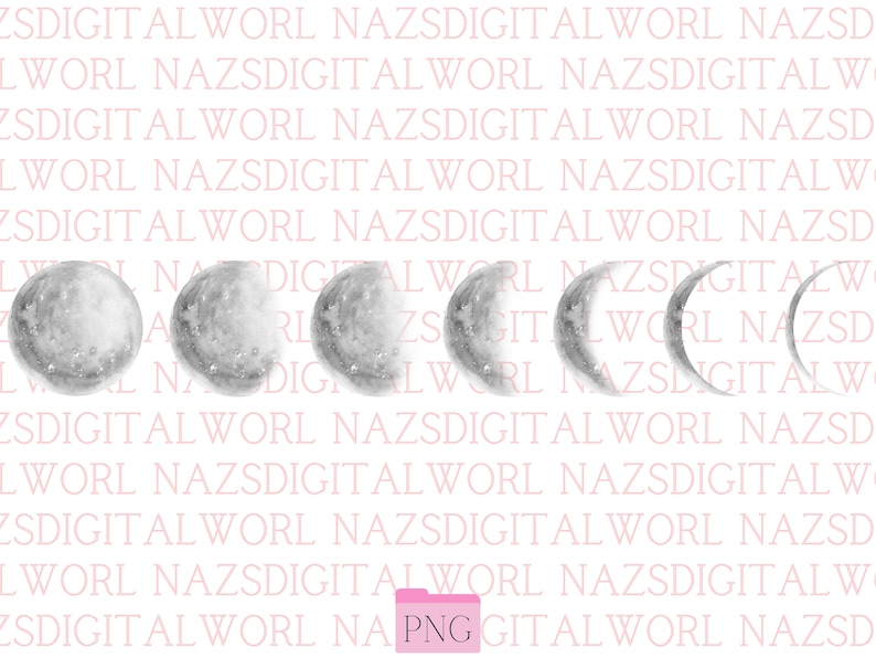 7 PNG Digital White Moon, Instant Download, Design Elements, Moon ...