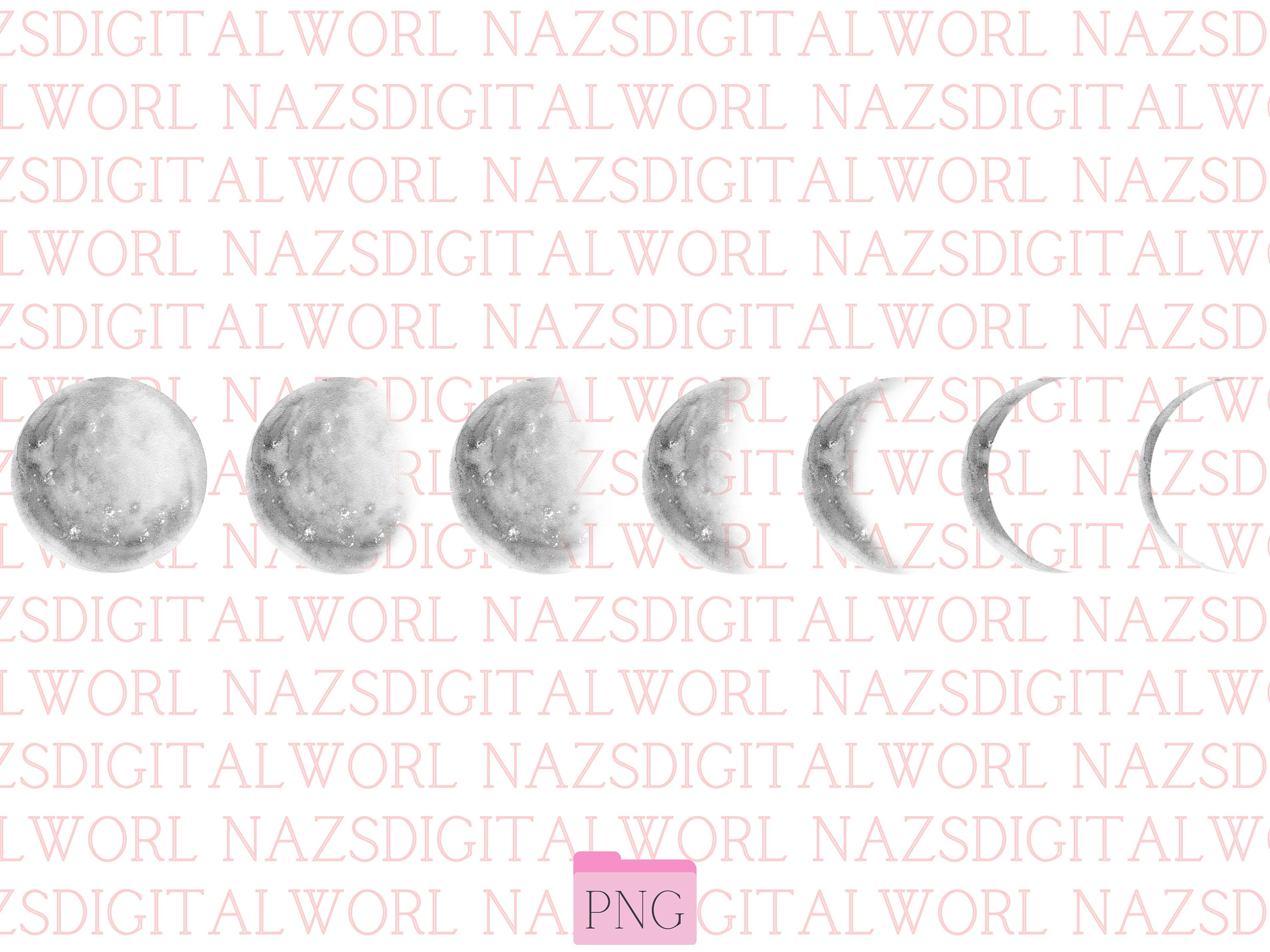 7 PNG Digital White Moon, Instant Download, Design Elements, Moon ...