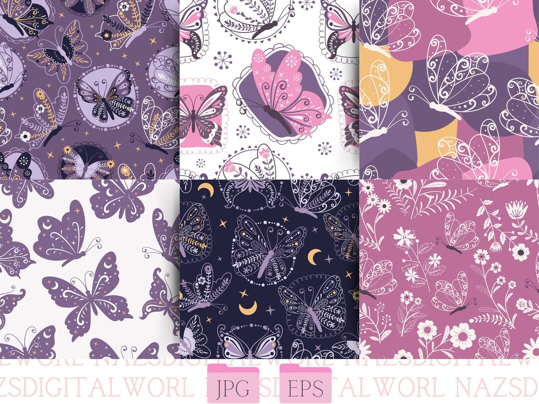 Seamless Watercolor Butterflies and Flowers Vol 1 Digital Papers ...