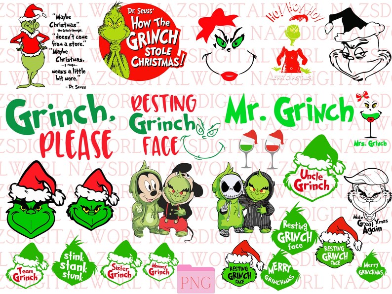 Grinch Christmas SVG Bundle: Grinch Faces, Clipart (cut Files) - Etsy ...