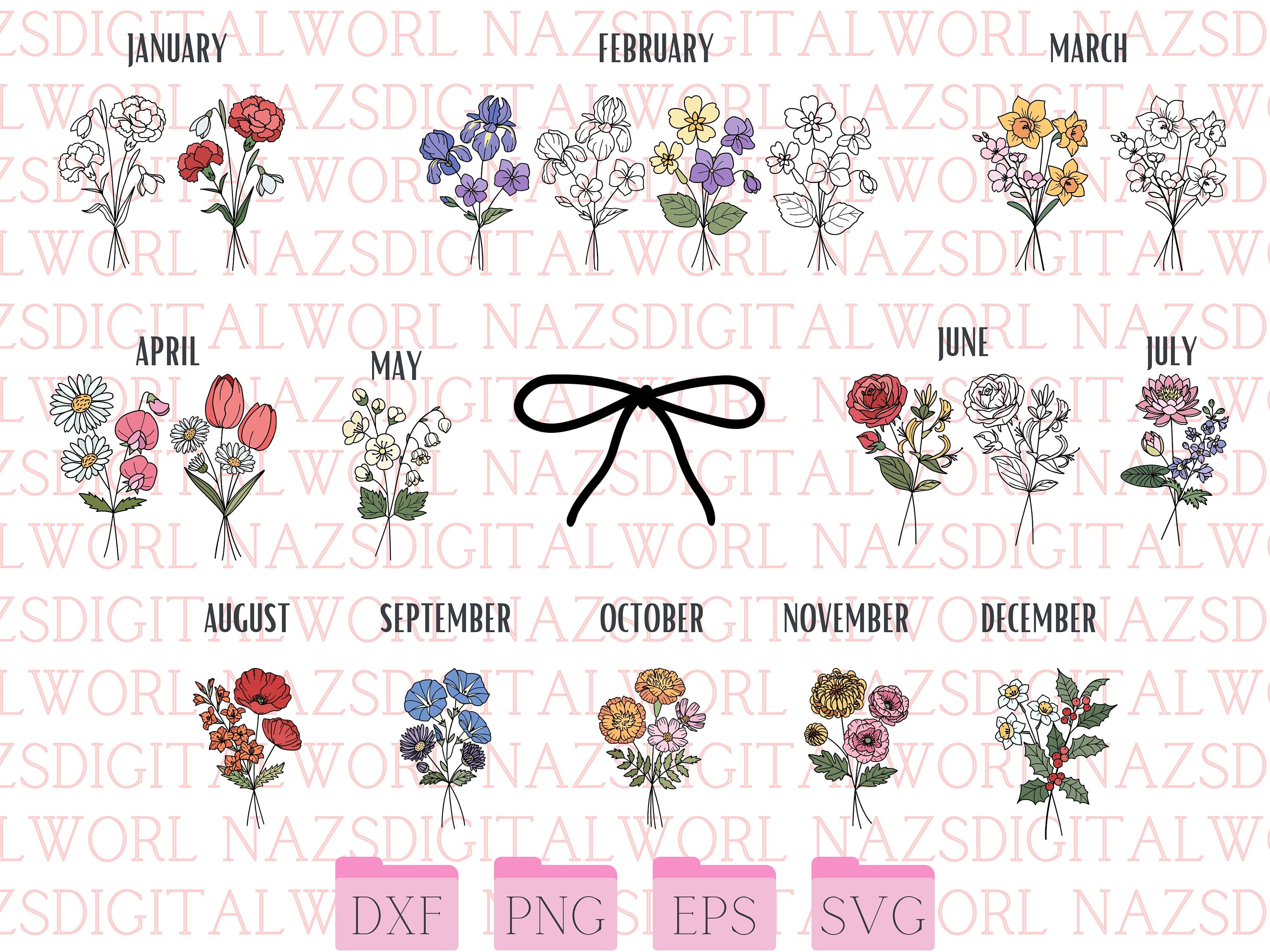 Birth Flower Bouquet Download Month Flower Download Editable Birth ...