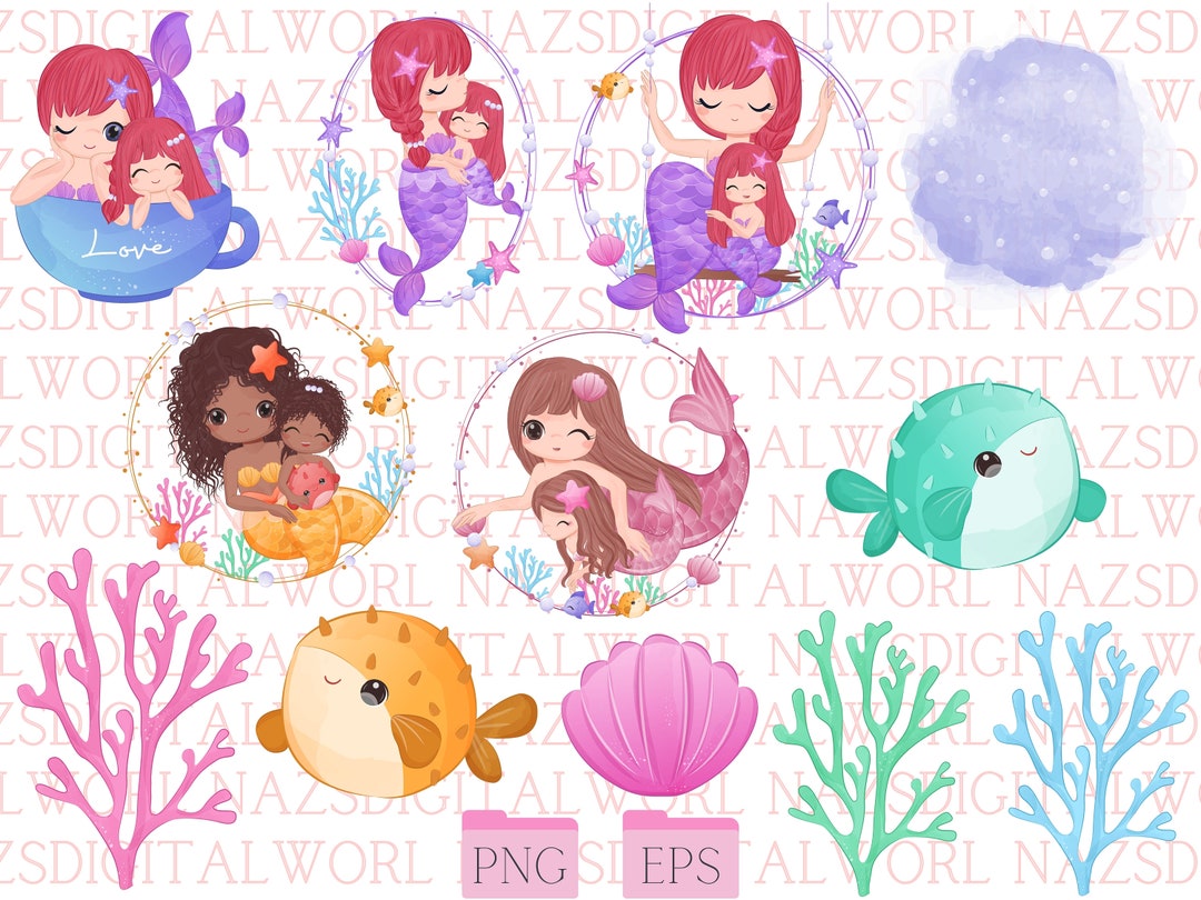 Baby Mermaids Watercolor Clipart PNG Digital Download,mermaid Tails ...