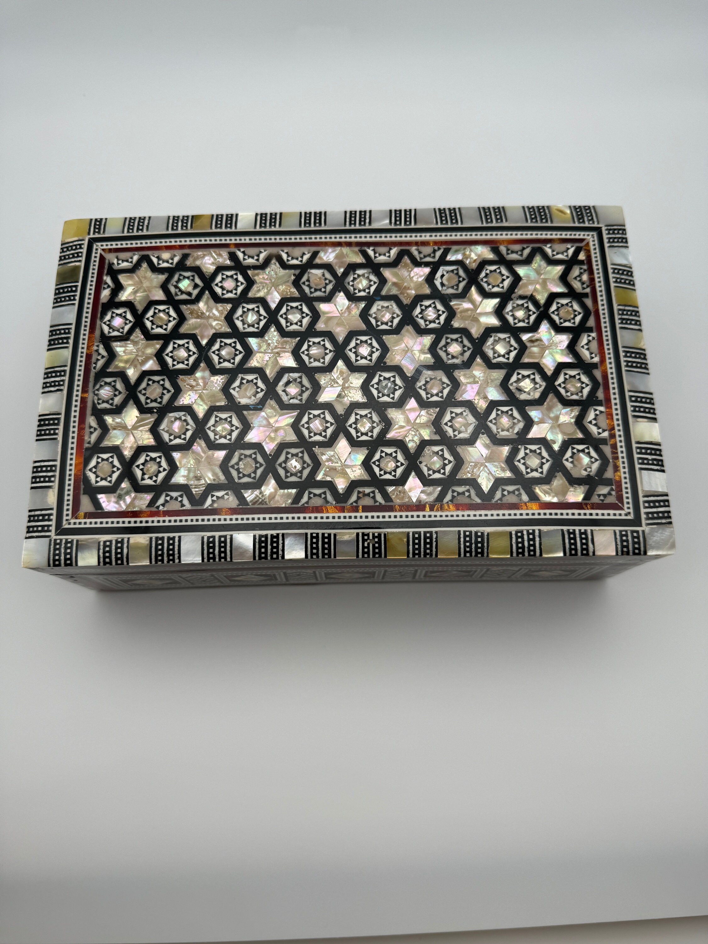Handmade Egyptian Jewelry Box: Mother of Pearl Inlay, Blown Glass ...