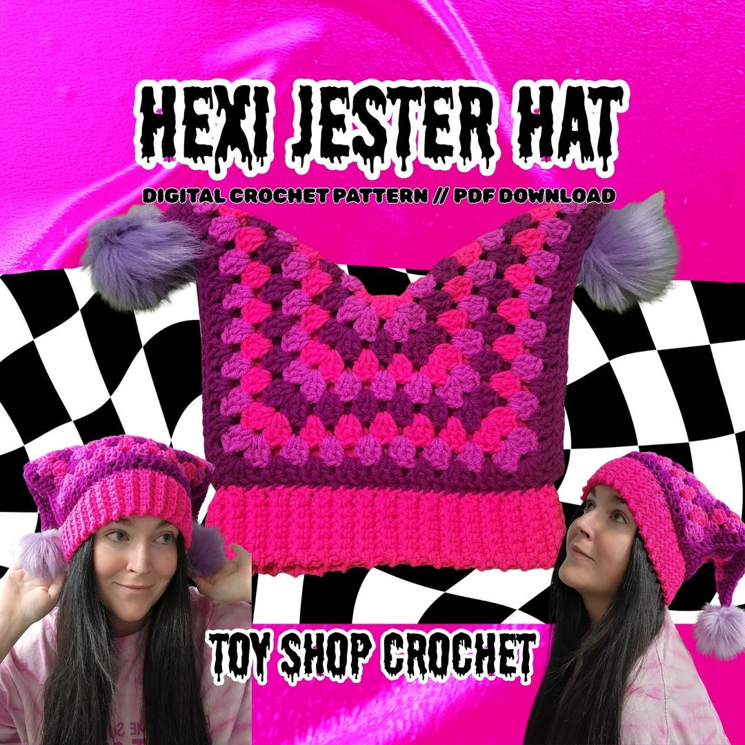 Hexi Jester Hat Crochet Pattern, Rave Beanie, Hexagon Hat, Clown Core ...
