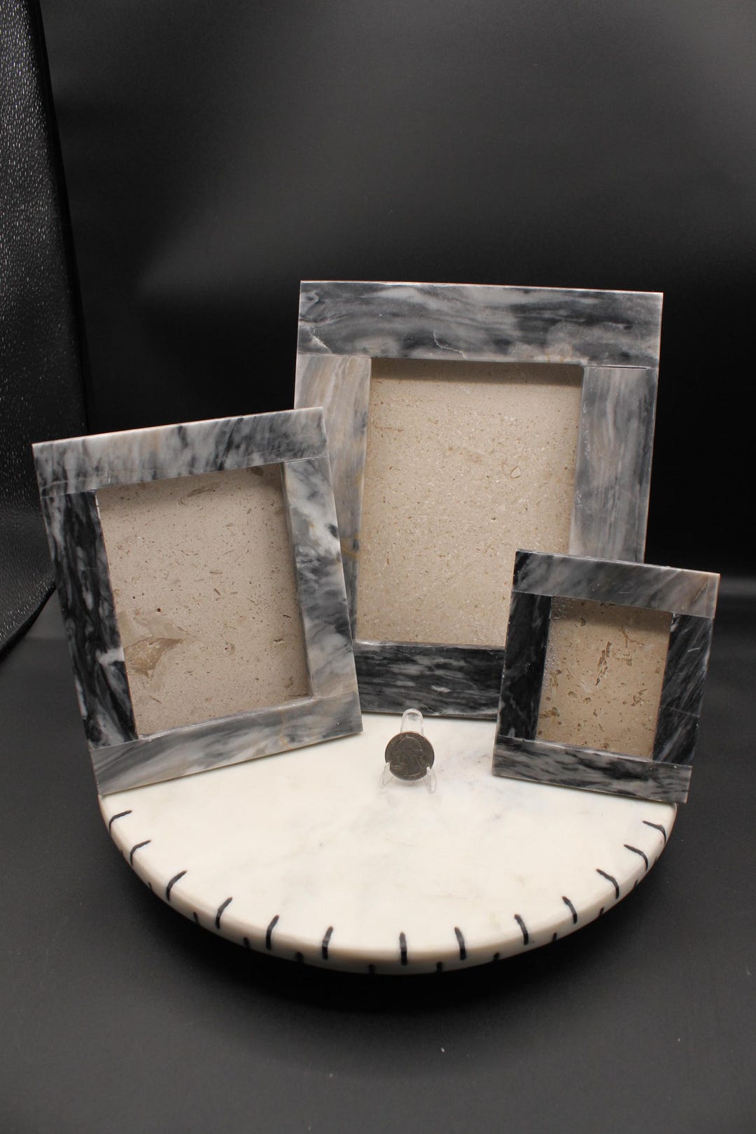 Black Marble Picture Frame Set of 3 | Natural Stone Photo Frames ...