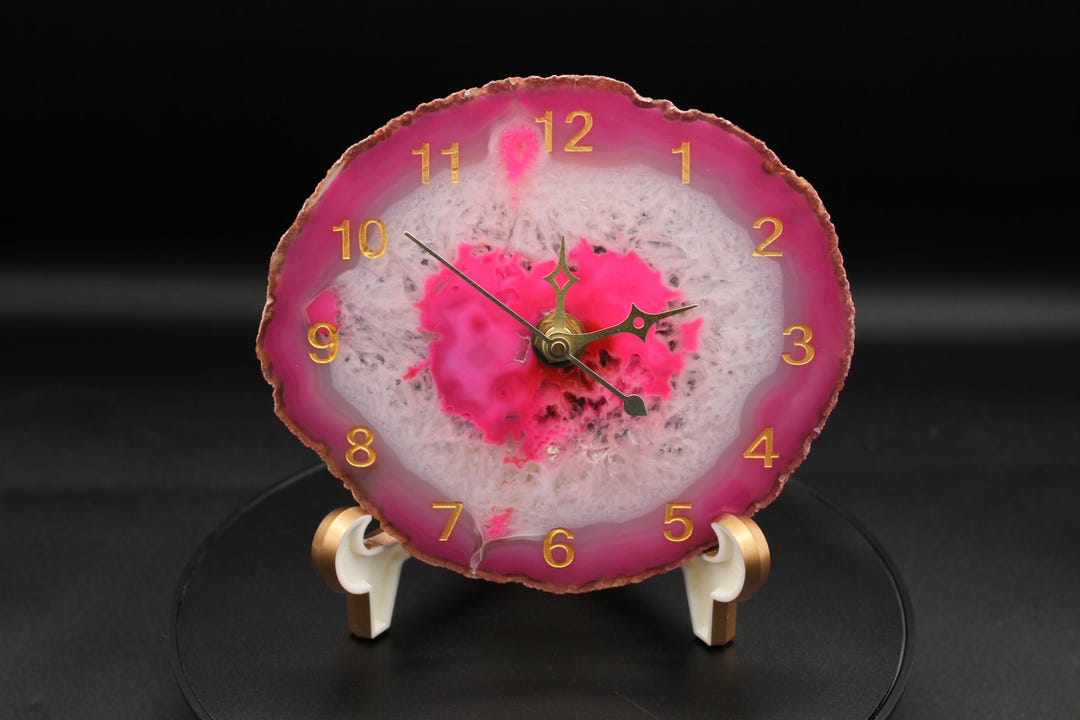 Pink Agate Crystal Clock With Stand | Handmade Brazilian Agate Slice ...