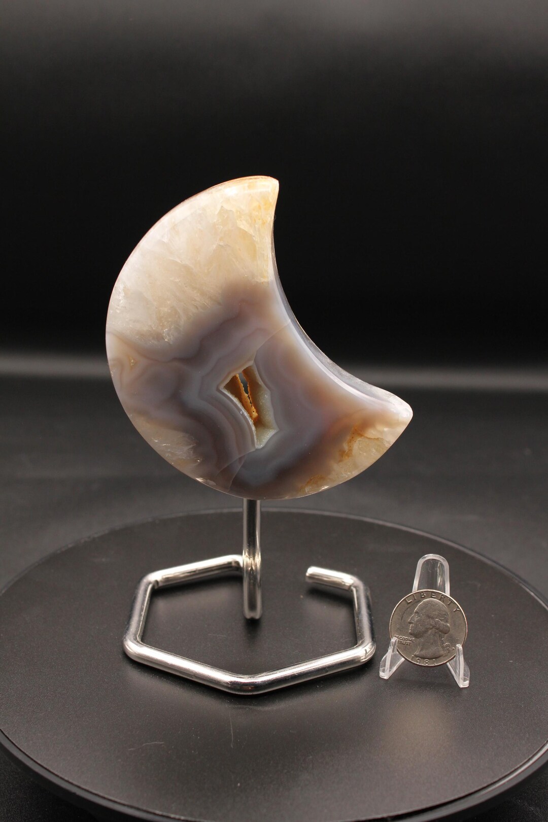 Natural Hand-carved Agate Moon on Stand | Crystal Moon Décor | Healing ...