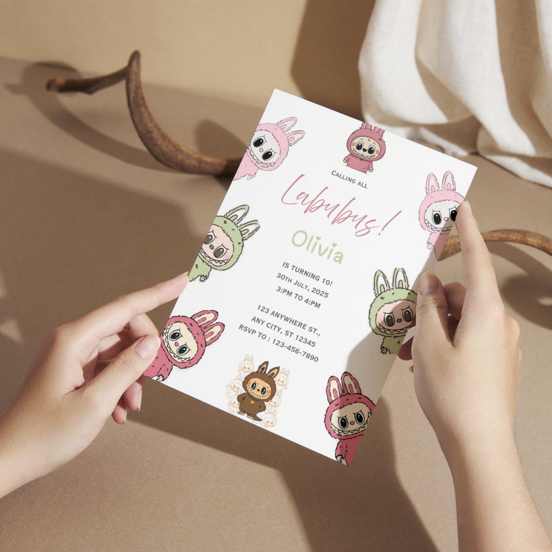 Labubu Birthday Party Invitation Template | Cute Character Themed ...