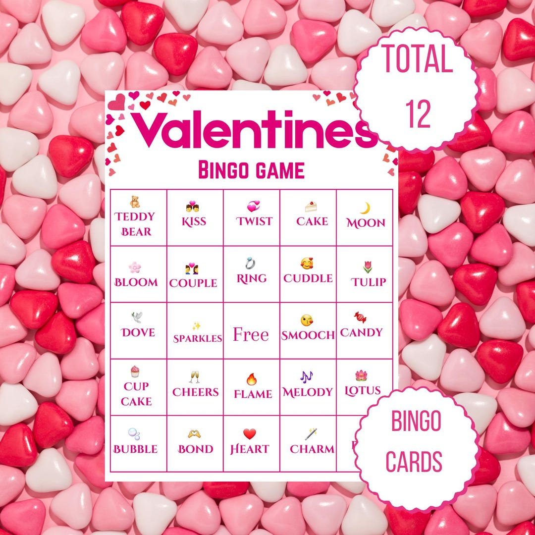 Valentines Bingo Game | Total 12 Cards With Tokens and Calling Cards ...