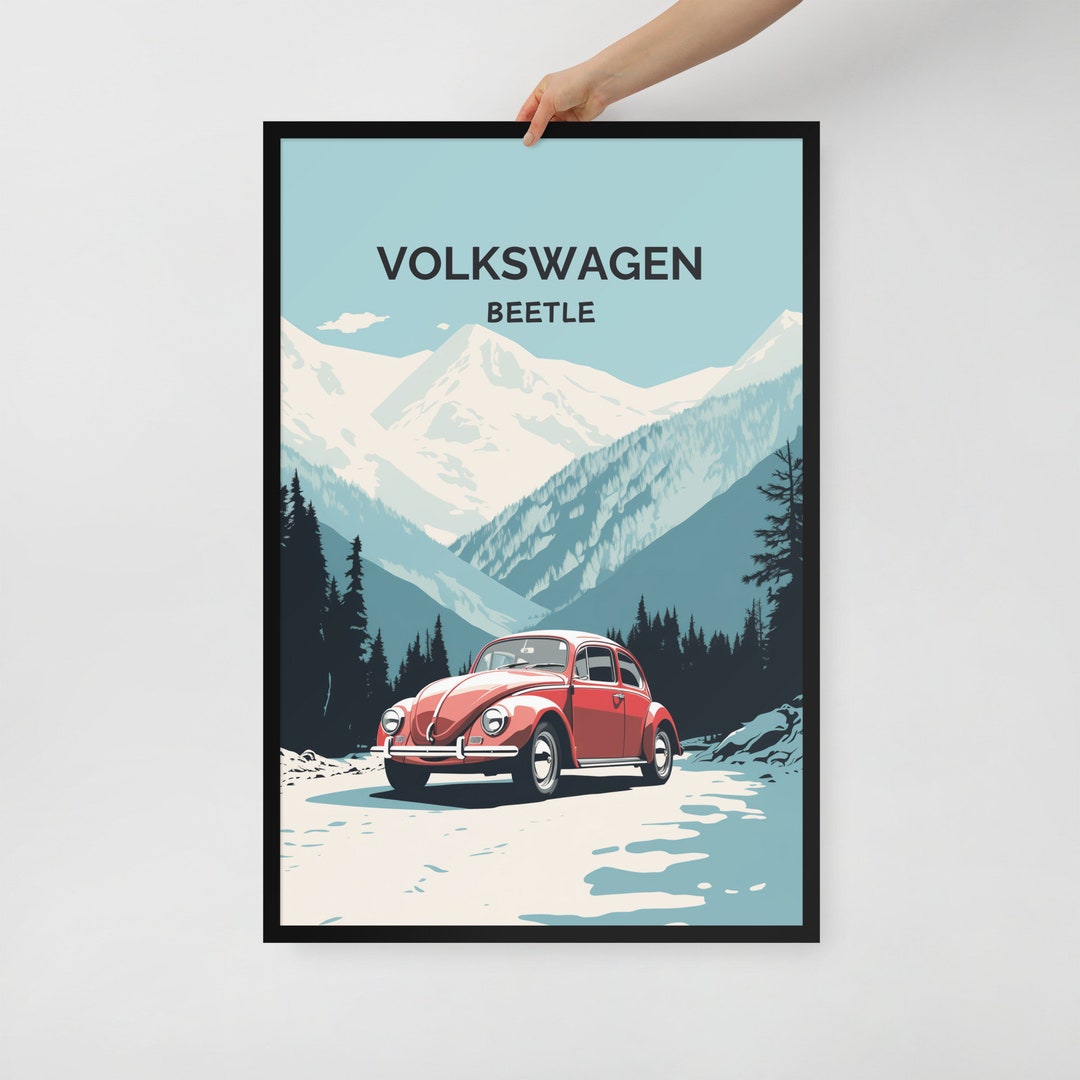 Vintage Framed Volkswagen Beetle Poster Retro Charm for Modern Spaces ...