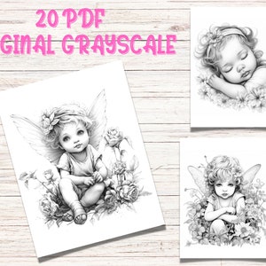 20 Baby Fairy Coloring Pages for Adults and Kids, Grayscale Coloring ...