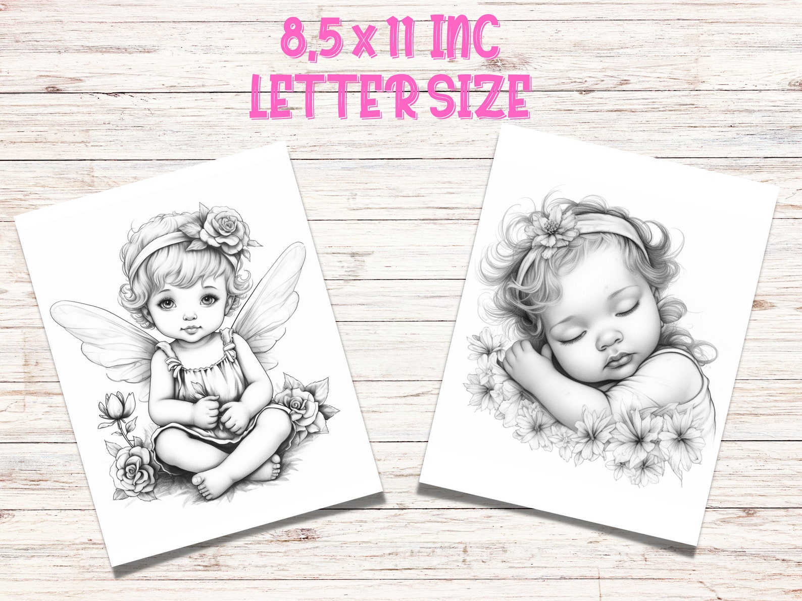 20 Baby Fairy Coloring Pages for Adults and Kids, Grayscale Coloring ...