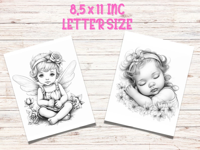 20 Baby Fairy Coloring Pages for Adults and Kids, Grayscale Coloring ...