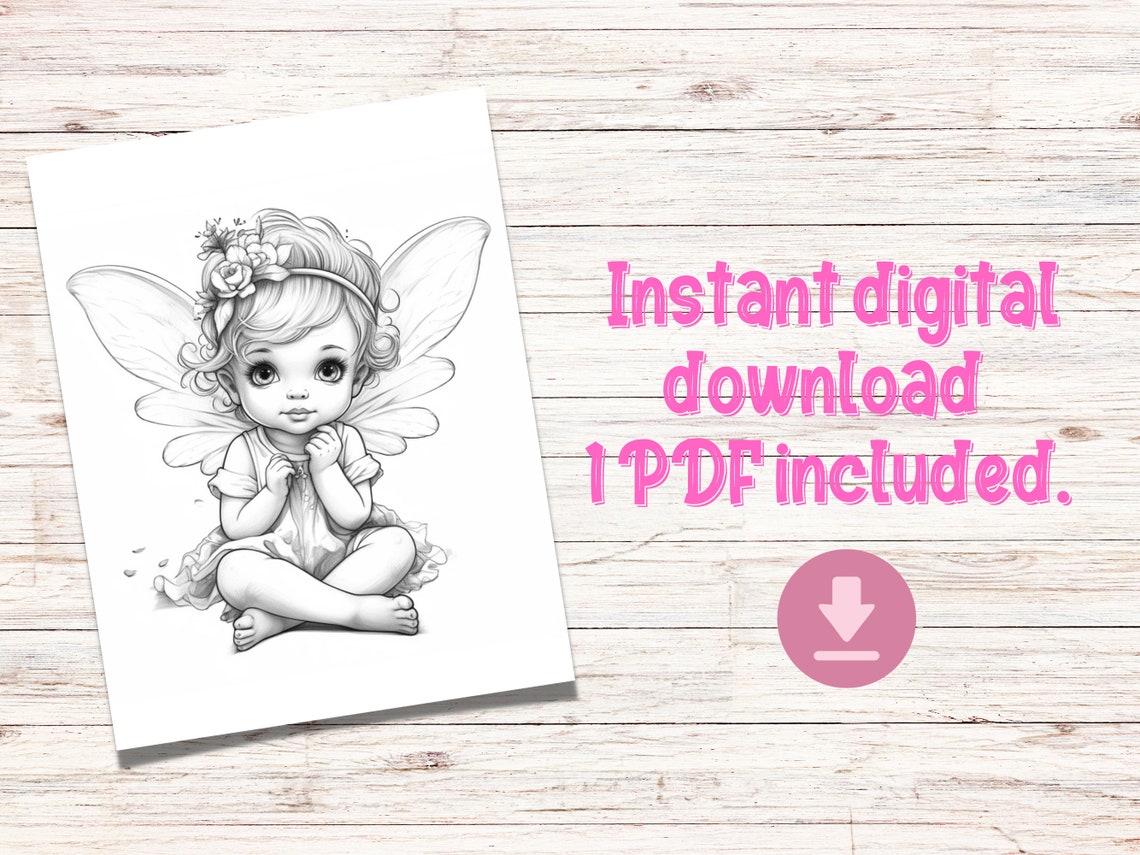 20 Baby Fairy Coloring Pages for Adults and Kids, Grayscale Coloring ...