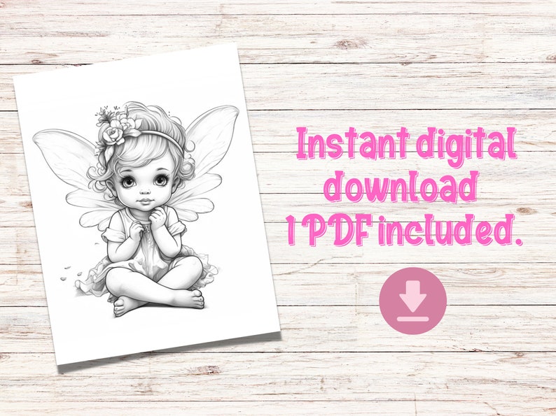 20 Baby Fairy Coloring Pages for Adults and Kids, Grayscale Coloring ...