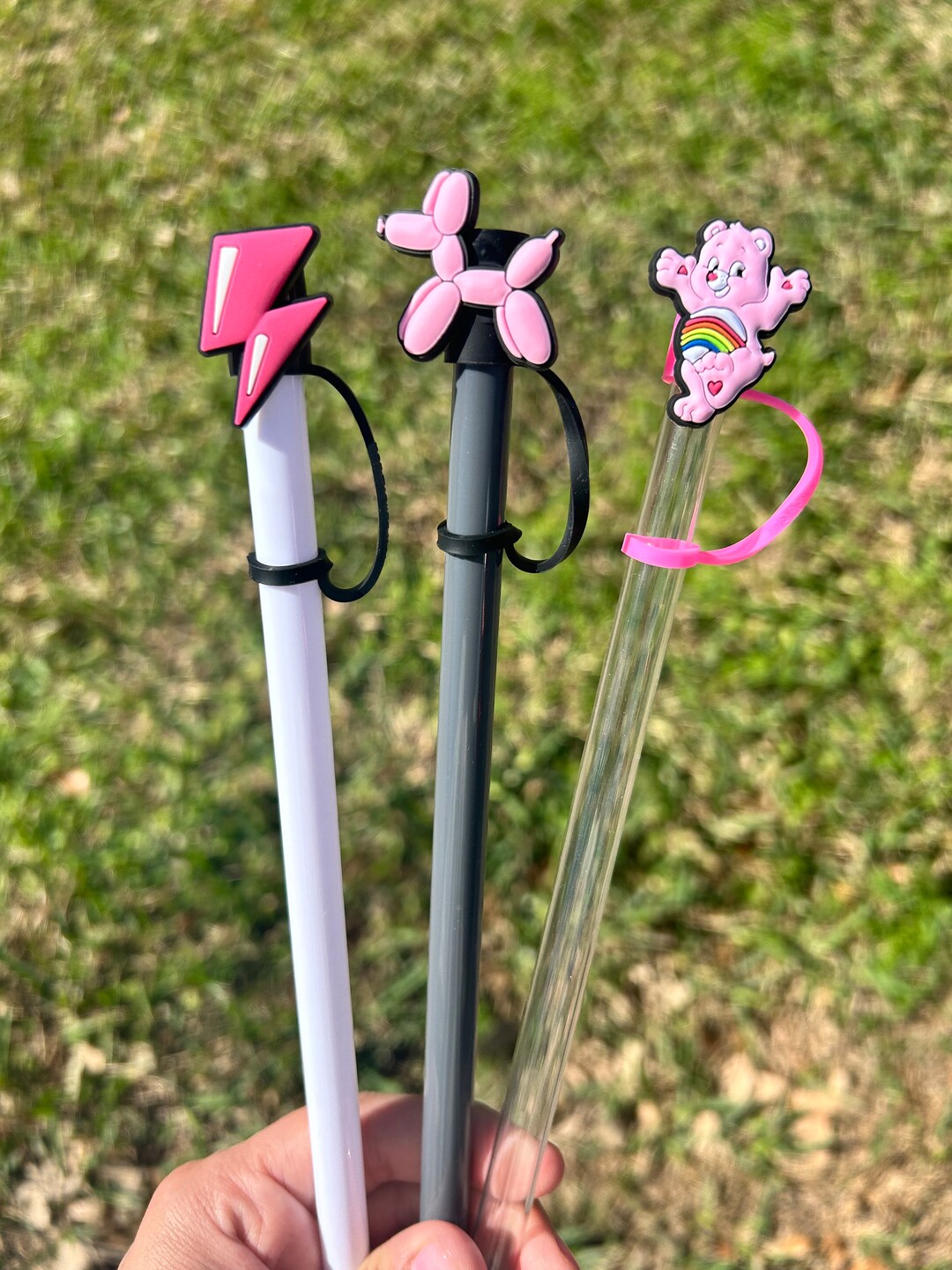 Pink Balloon Dog Straw Topper, Lightning Bolt Straw Topper, Pink Bear ...