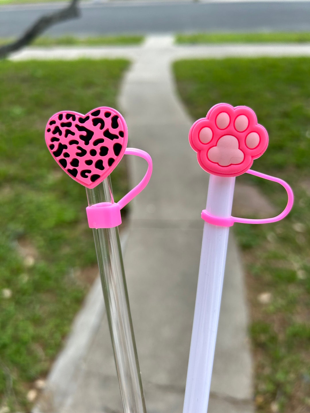 Paw Print Straw Topper, Pink Heart Straw Topper, Cheetah Print Straw ...