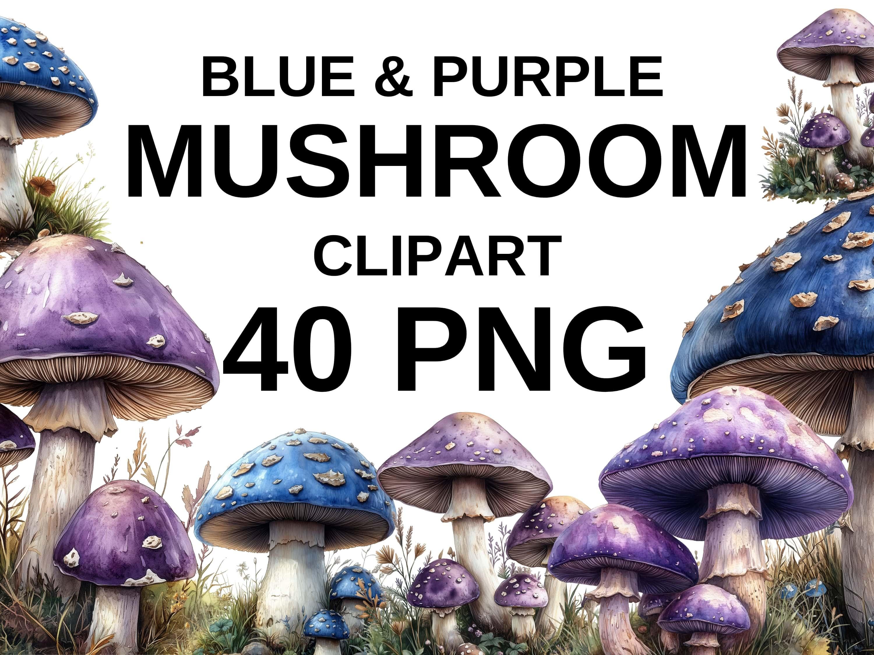 Blue Purple Mushroom Watercolor Clipart, Mushroom Forest Art, Fantasy ...