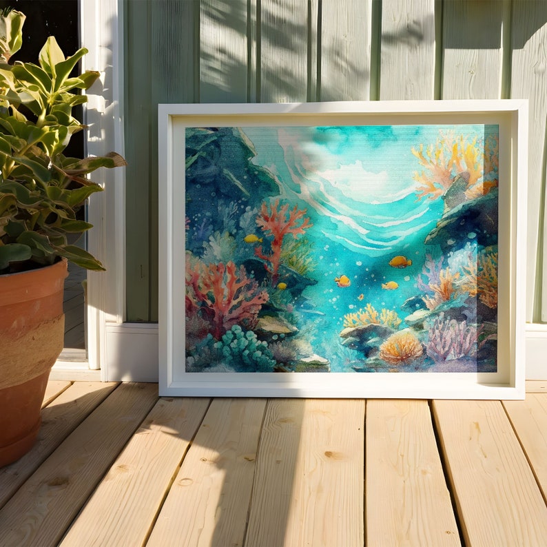 PRINTABLE Underwater Coral Reef Watercolor Painting, Marine Life Ocean ...