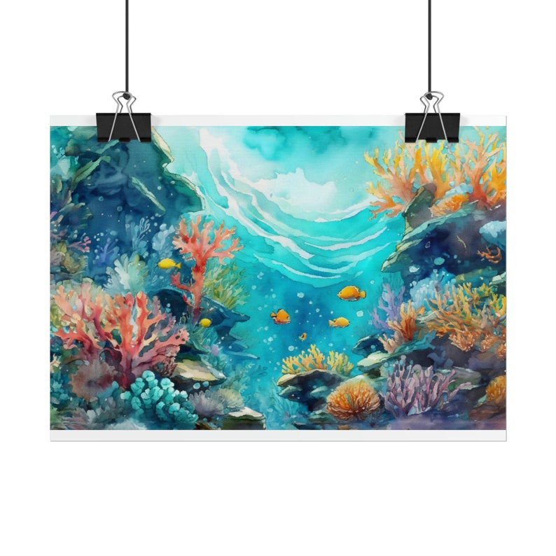 Underwater Coral Reef Watercolor Painting, Marine Life Ocean Artwork ...