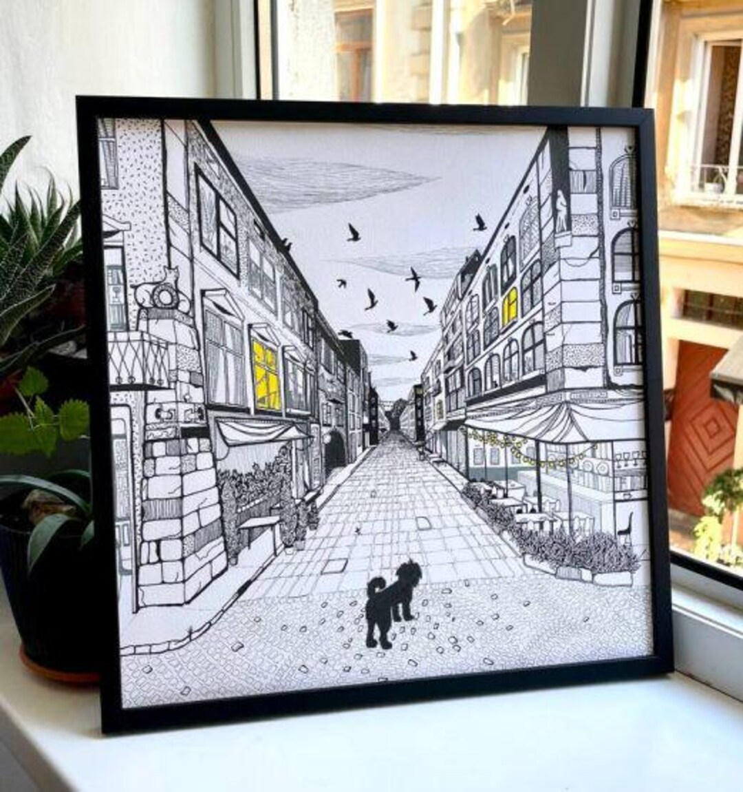 Graphic Illustration of Street. Liner & Marker Drawings Hand-drawn Lviv ...