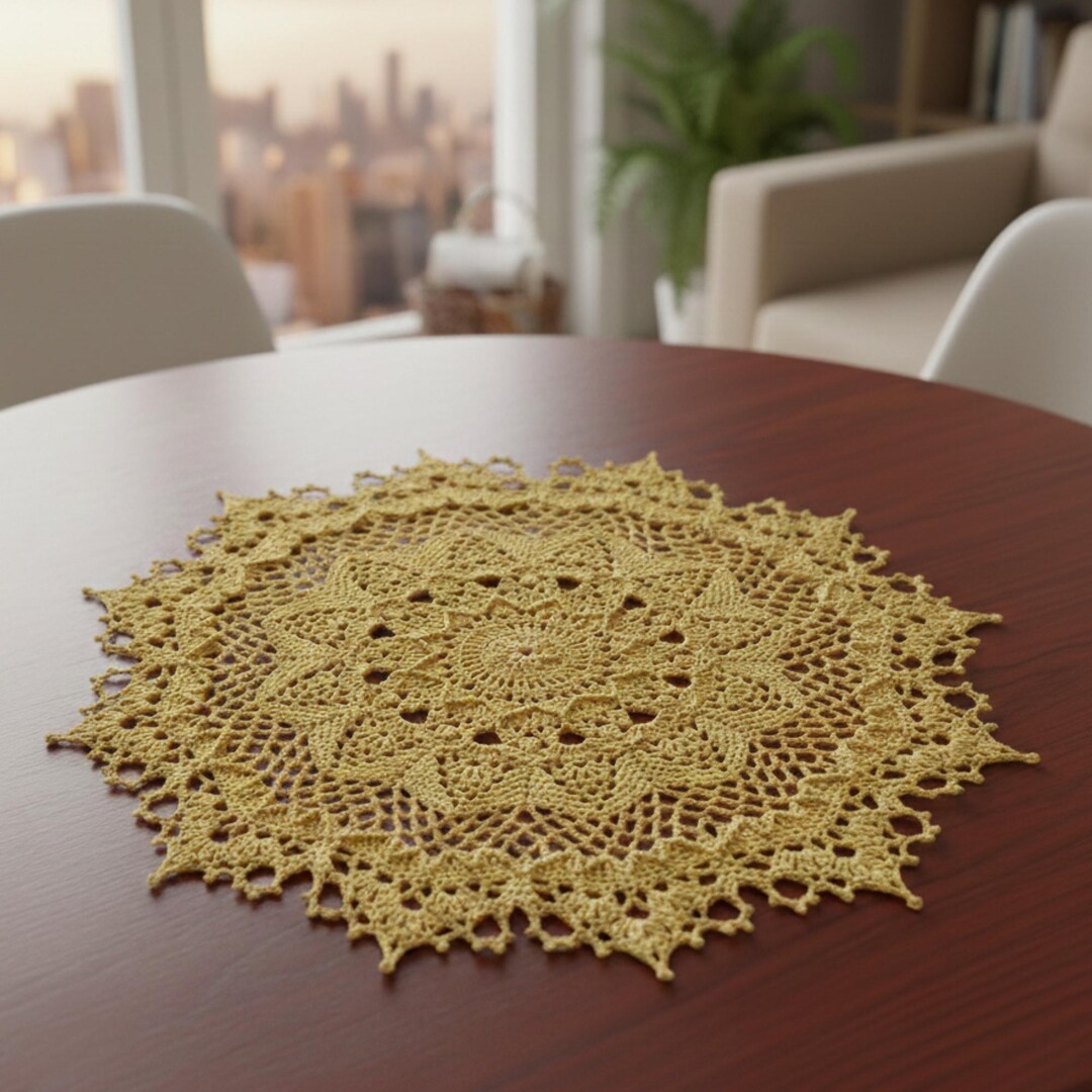 Golden Mustard Crochet Doily. Handmade Vintage Lace Table Decor, 12 ...