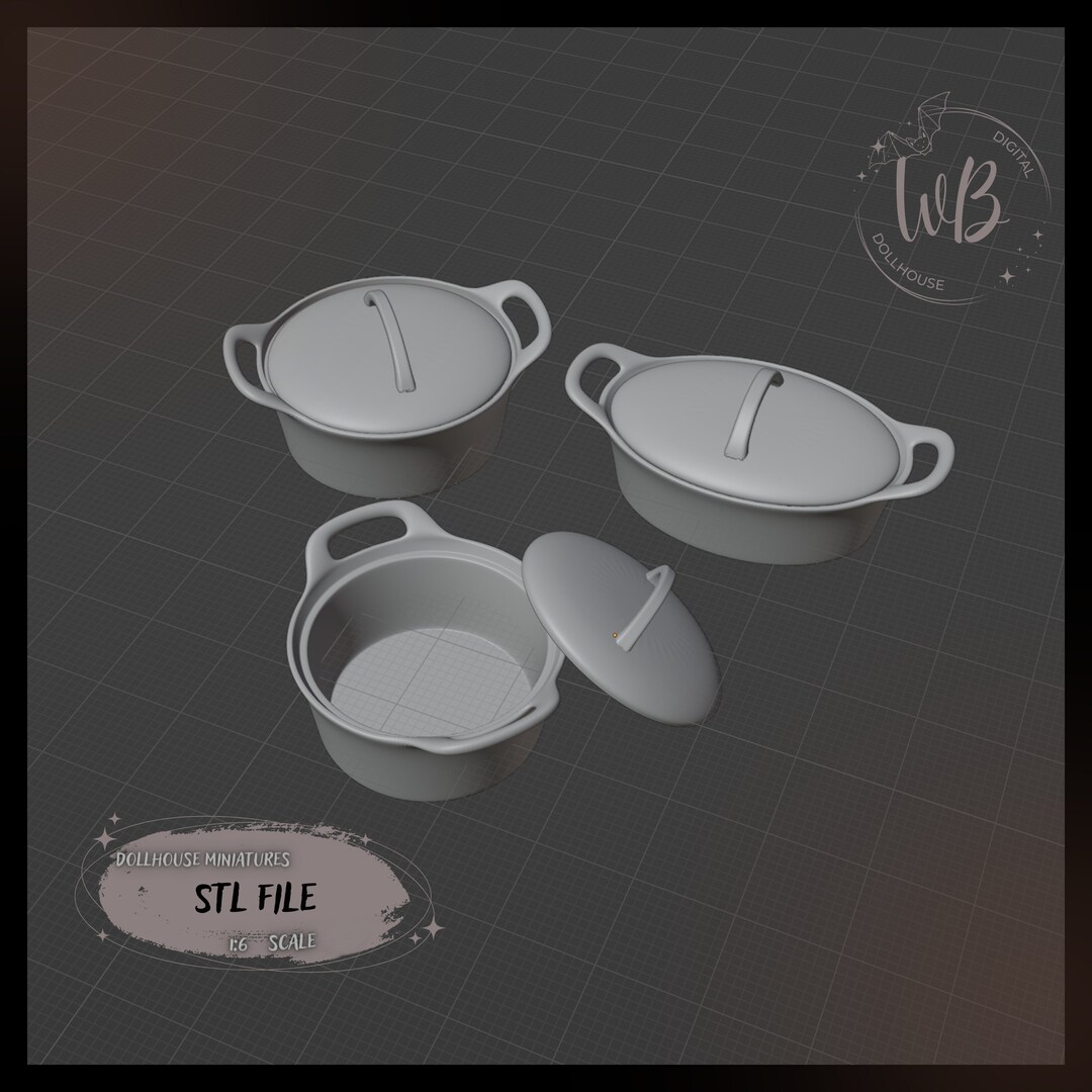 1:6 Scale.roast Pan. Dollhouse Set of Pans- STL Downloadable File for ...