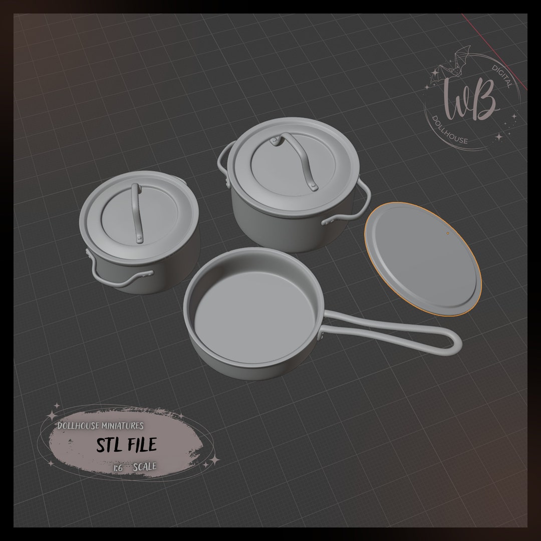 1:6 Cook Pots Dollhouse Miniature. Set of Pans - STL Downloadable File ...