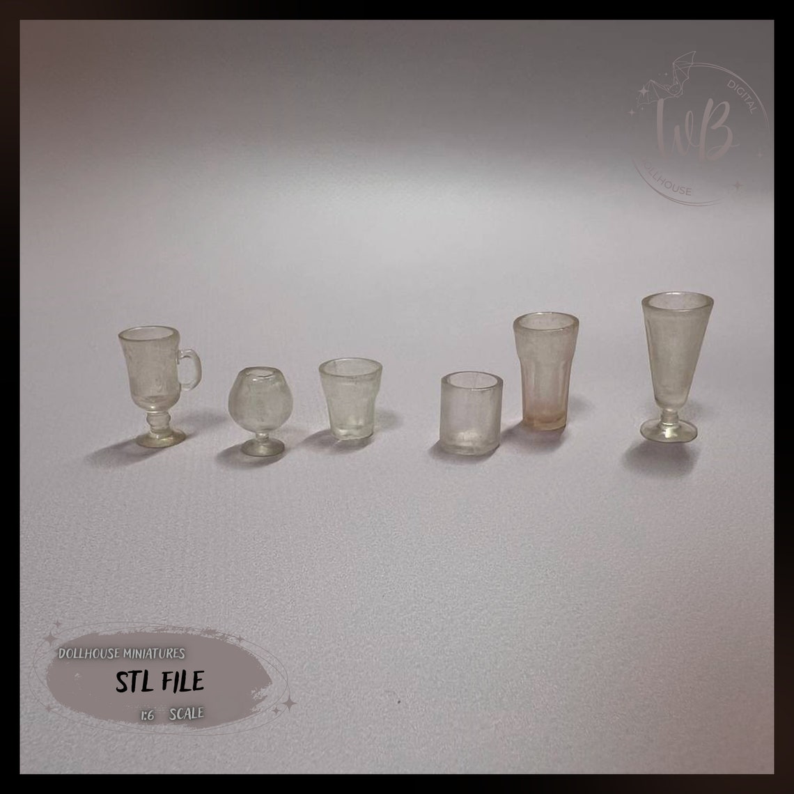1:6 Scale. Set of Glasses Dollhouse Miniature STL Downloadable File for ...
