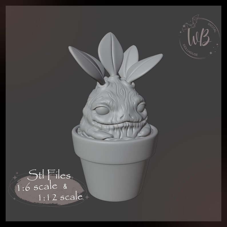 Miniature Mandrake in a Pot. 1:6 Scale and 1/12 Scale. STL Downloadable ...