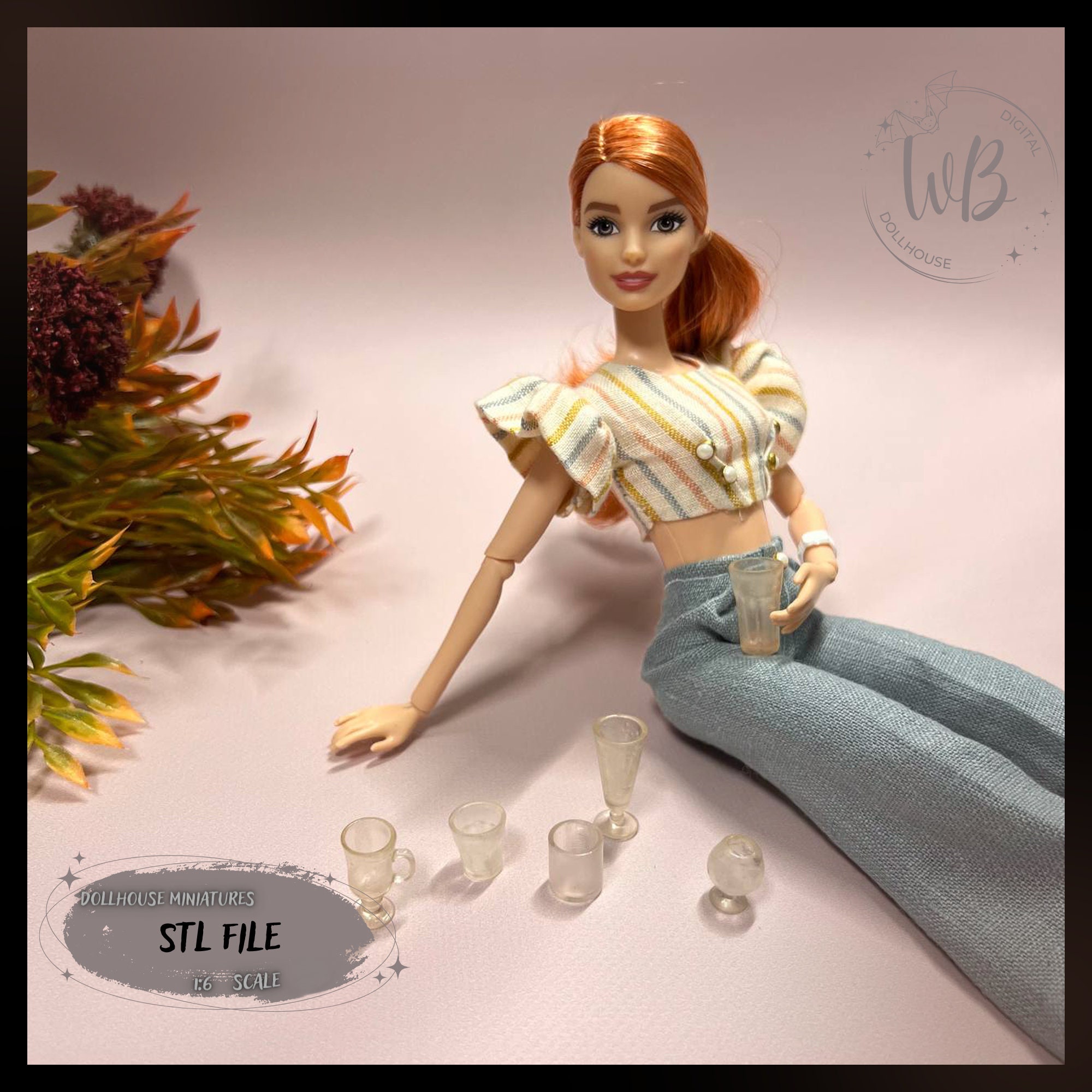 1:6 Scale. Set of Glasses Dollhouse Miniature STL Downloadable File for ...