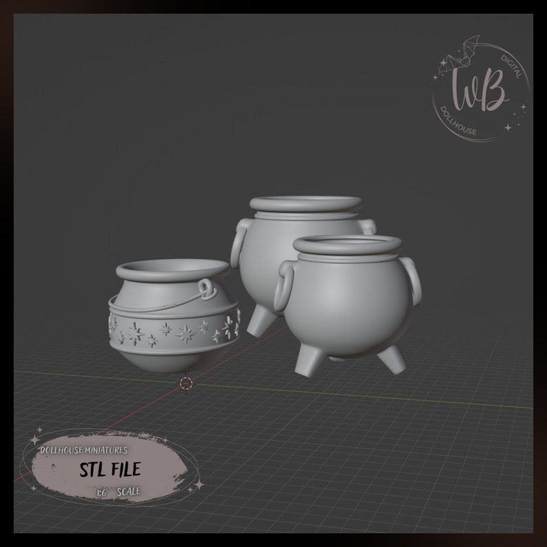 1:6 Scale. Witch Cauldrons for a Dollhouse. STL Downloadable File for ...