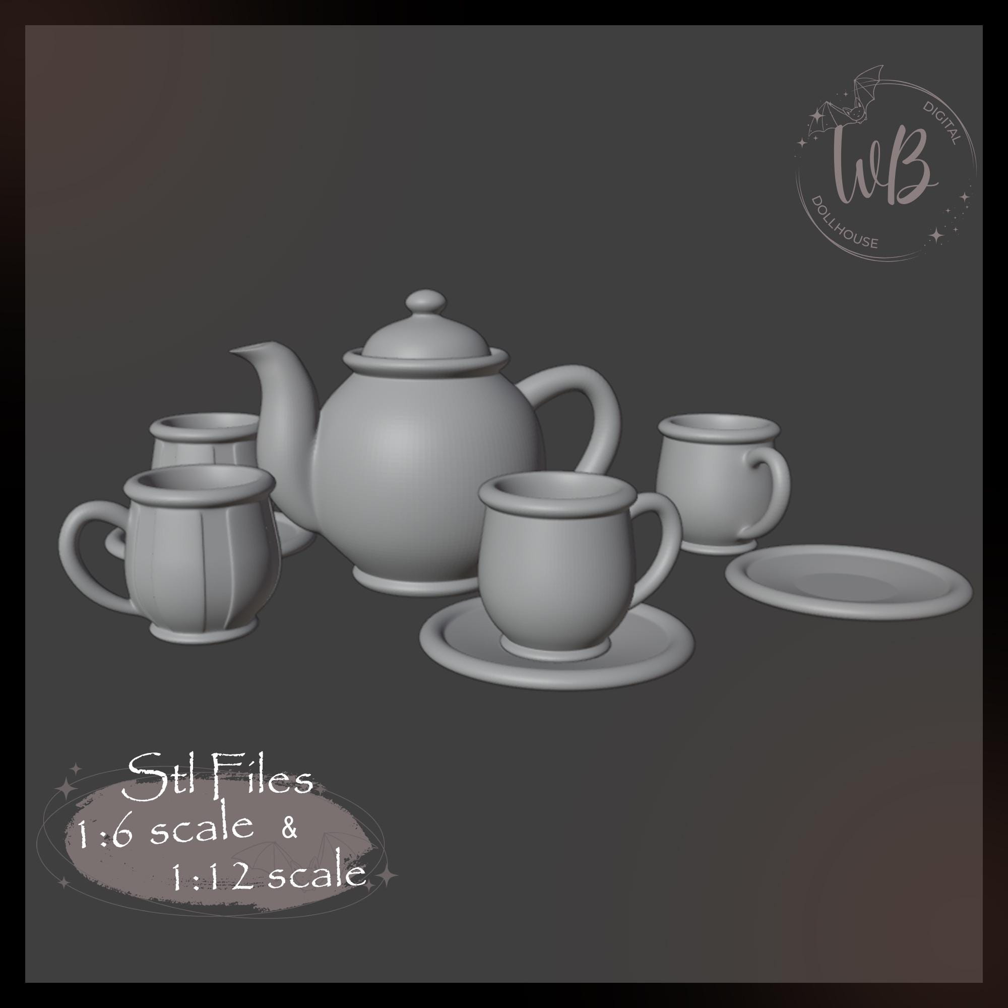 Tea Set for a Dollhouse. 1:6 Scale and 1/12 Scale. STL Downloadable ...
