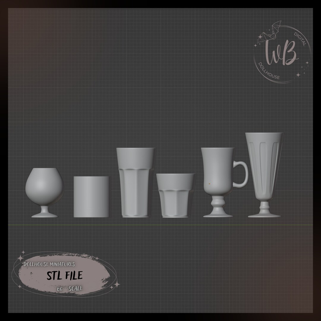 1:6 Scale. Set of Glasses Dollhouse Miniature STL Downloadable File for ...