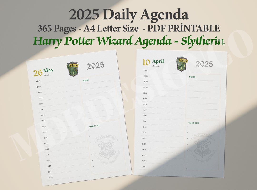 2025 Daily Agenda Potter Printables, Slytherin, Wizard, Harry Potter ...