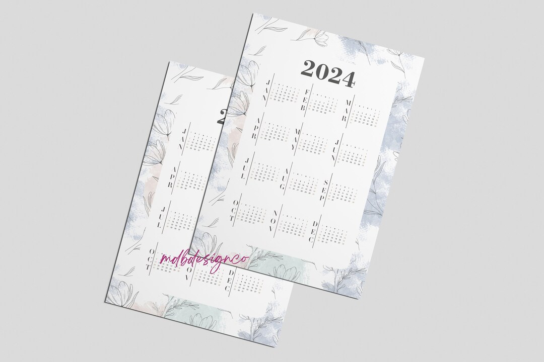 Digital 2024 Calendar 2024 Yearly Calendar Printable A5-A4-A3 Size - Etsy